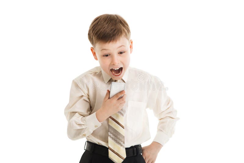 Young Boy Shout at a Cellphone Stock Photo - Image of communication ...