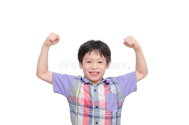 Young Boy Showing His Power Stock Photo - Image of cheerful, white ...