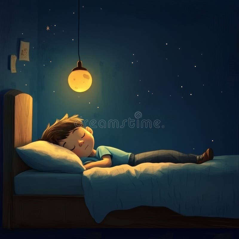 Young Boy Sleeping in the Bed. Vector Illustration. Eps 10 Stock ...