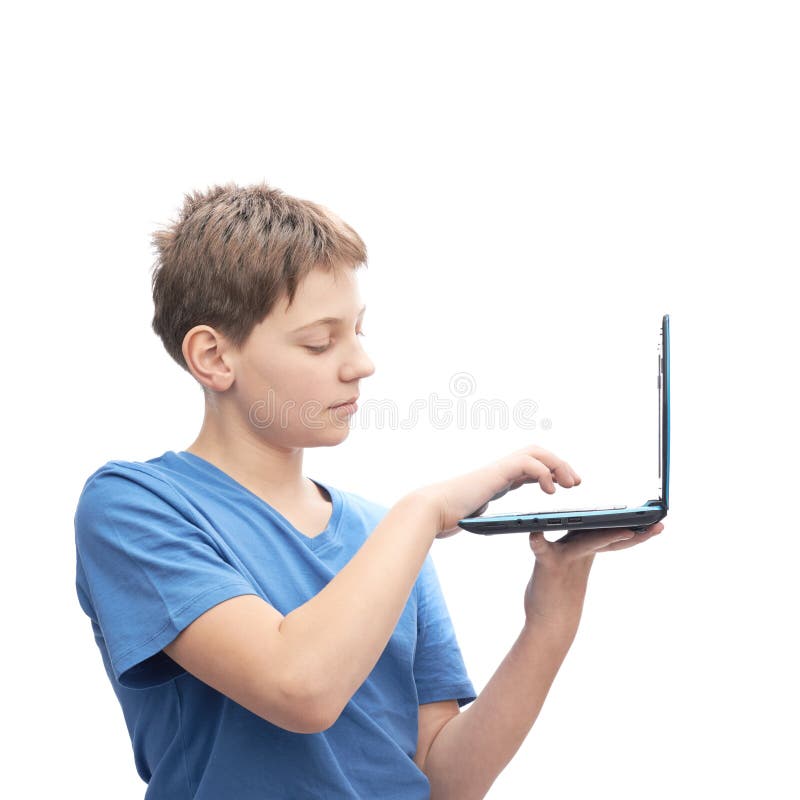 Young Boy with a Small Notebook Computer Stock Image - Image of ...