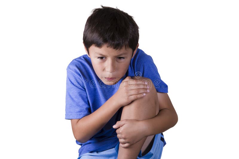 Young boy with sore knee stock photo. Image of isolated - 37036700