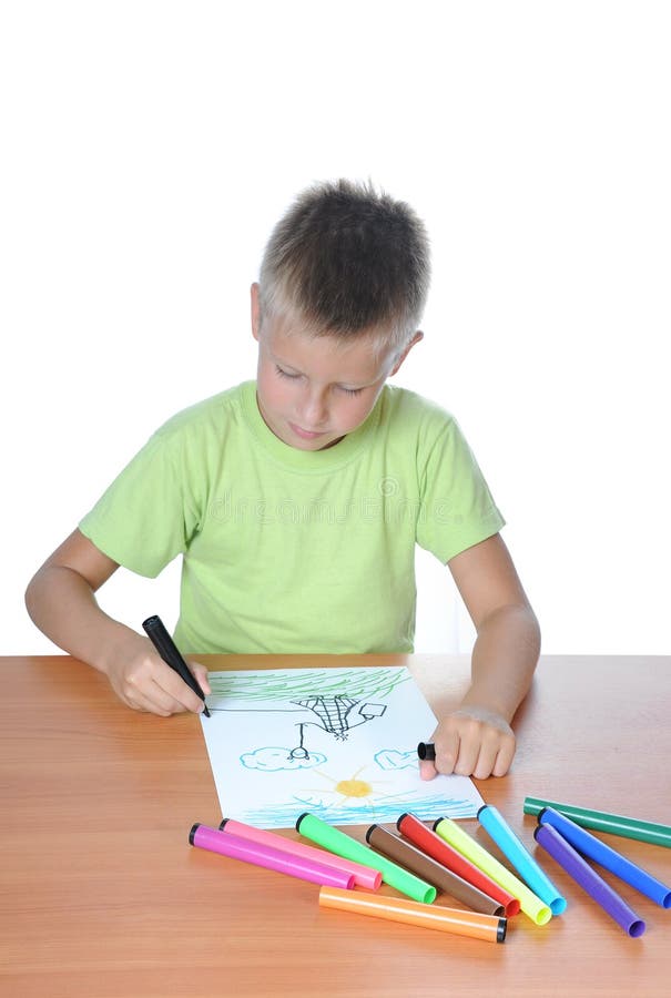 Young boy studies to draw stock image. Image of concept - 10430789