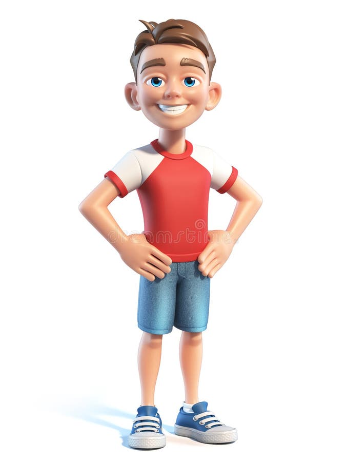 Young Boy Stylized Cartoon Character, School Kid 3d Rendering Stock ...