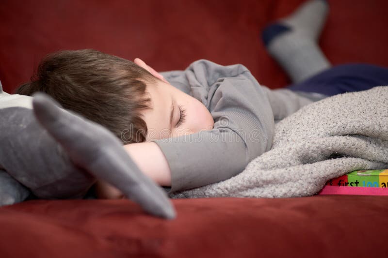 Young Boy Taking a Nap on the Couch Stock Photo - Image of childhood ...