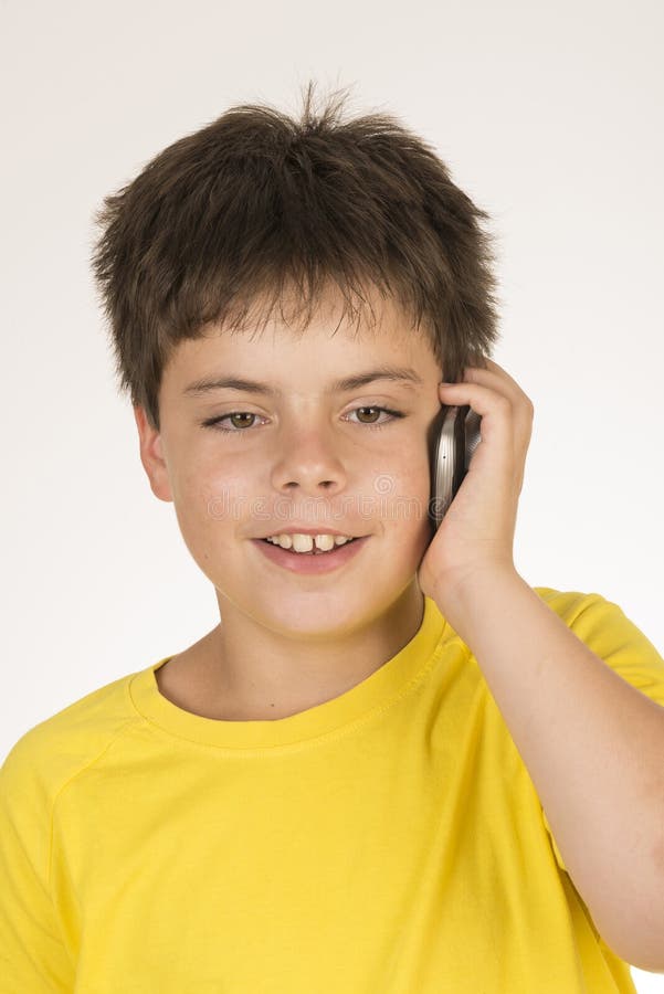 Young Boy Talking with Mobile Stock Image - Image of child, expression ...