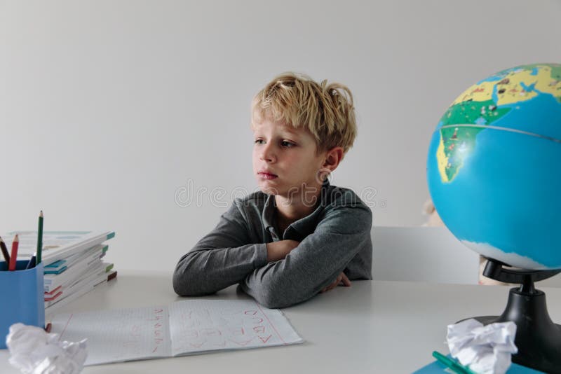 Young Boy Tired of Reading, Kid Having Too Much Homework Stock Image ...
