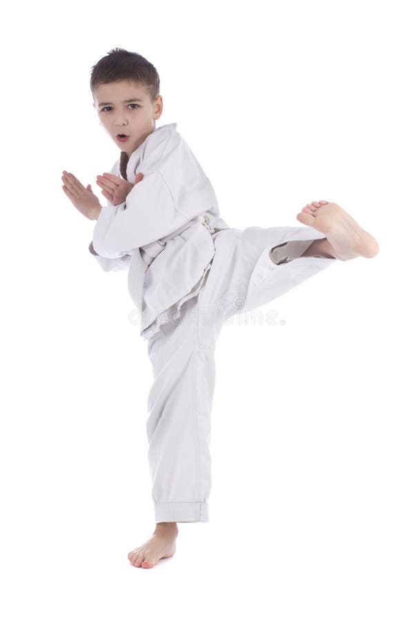Karate boy kick a leg stock image. Image of child, hand - 7891479