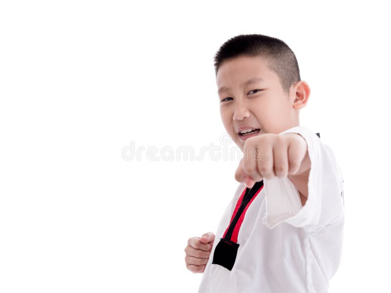 Young Boy Training Taekwondo Action Isolated Stock Image - Image of ...