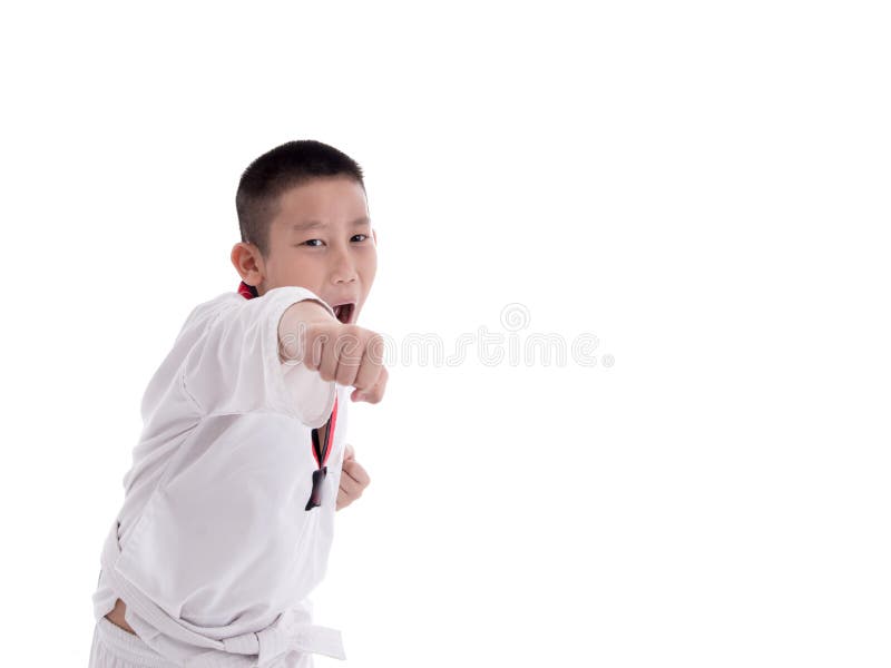 Young Boy Training Taekwondo Action Isolated Stock Photo - Image of ...