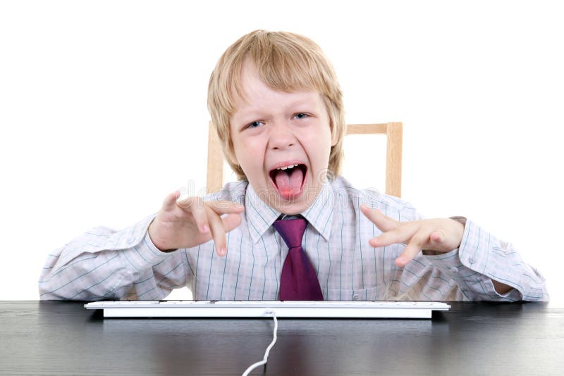 Little Baby Boy Typing on Computer Keyboard Stock Photo - Image of desk ...
