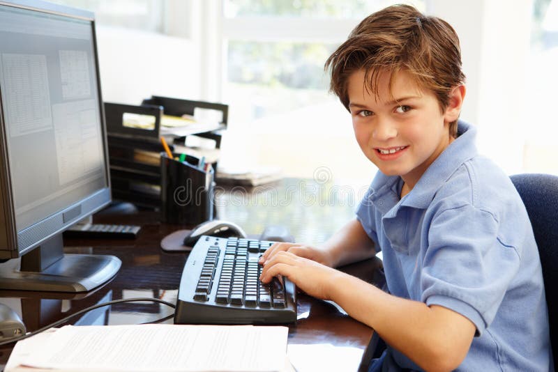 Young Boy Using Computer at Home Stock Image - Image of social, people ...