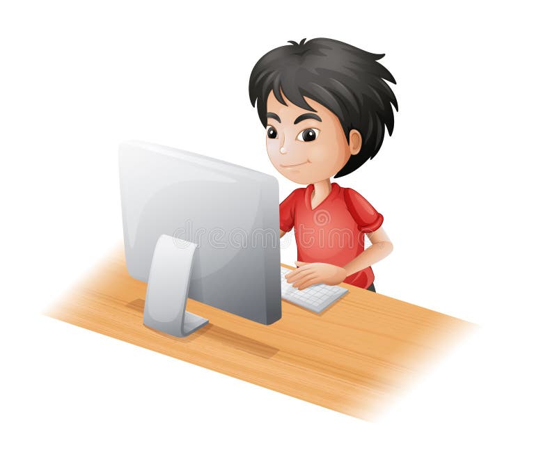 A Young Boy Using the Computer Stock Vector - Illustration of computer ...