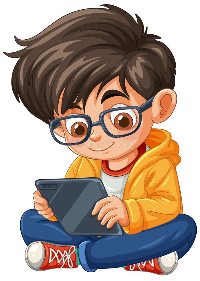 Young boy using a tablet stock vector. Illustration of hoodie - 326193723