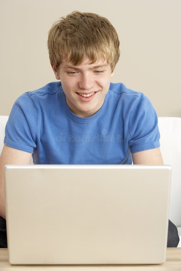 Two Teenage Boys on Computer at Home Stock Photo - Image of together ...
