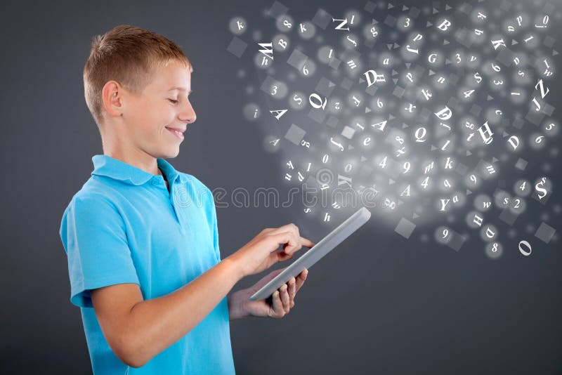 Young Boy Using Tablet,school Learning or Technology Concept Stock ...