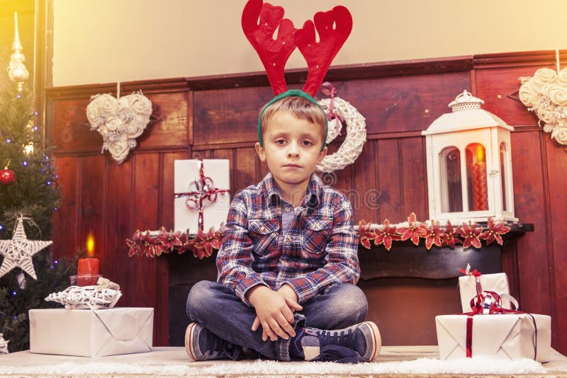 Young Boy Waiting for Santa Claus Stock Image - Image of portrait ...