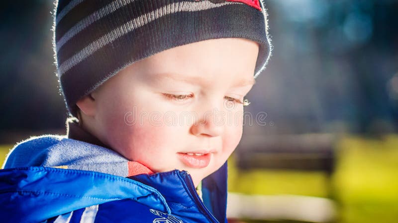 Young Boy on a Walk Smiling Stock Image - Image of preschool, sunny ...
