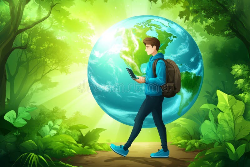 Young Boy Walking in Forest Studying Planet Earth Sustainability Best ...