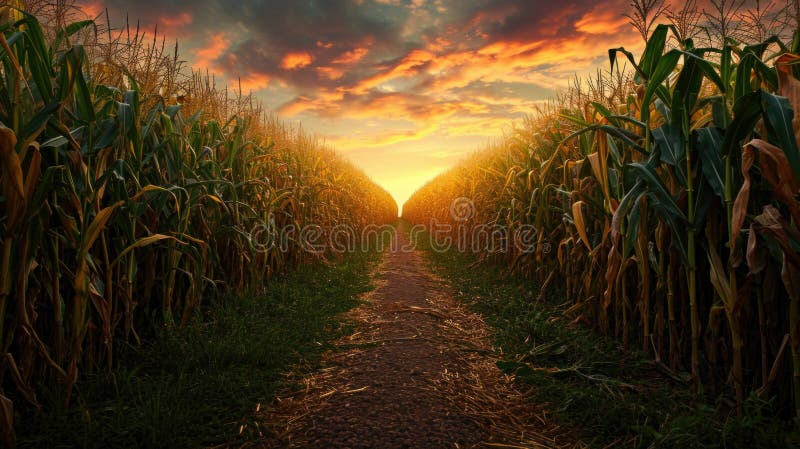 Young Boy Wanders in Path Made through Corn Field As Leisure Activity ...