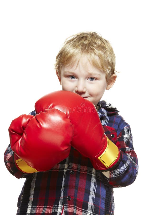 Young Boy Wearing Boxing Gloves Smiling Stock Photo - Image of boxer ...