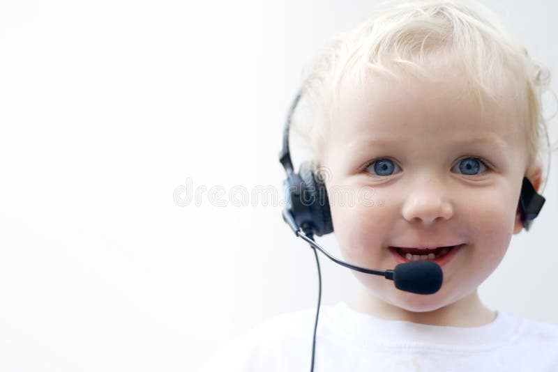 Young Boy Wearing Phone Headset Stock Photo - Image of headset, hotline ...