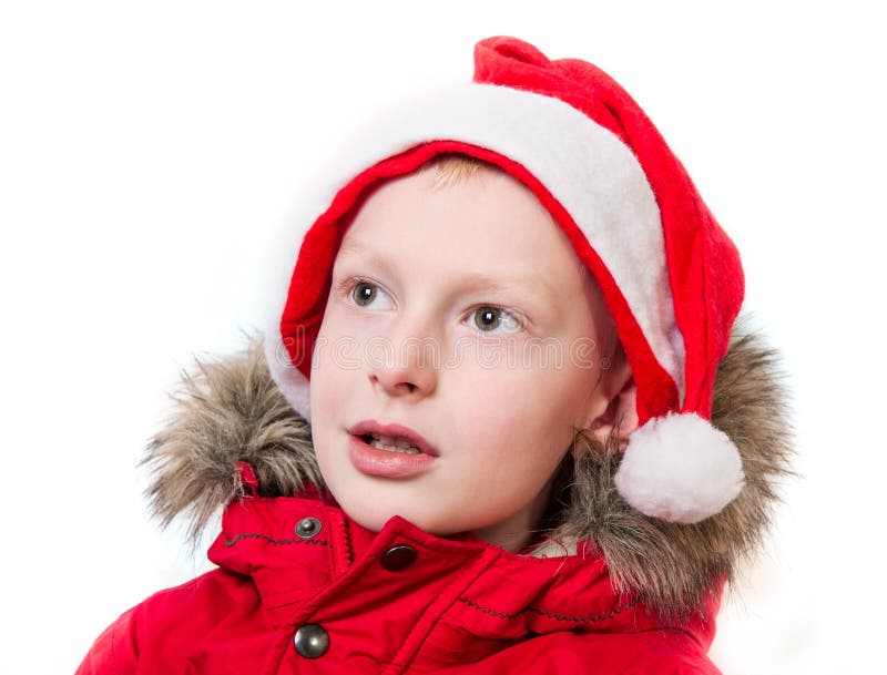 Young Boy Wearing Santa Hat Stock Photo - Image of white, holiday: 28040376