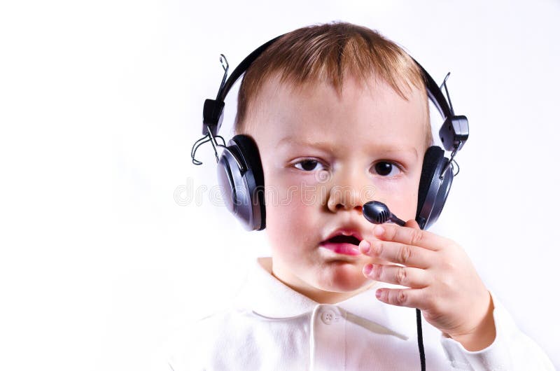 Young Boy Wearing Phone Headset Stock Image - Image of advice, happy ...