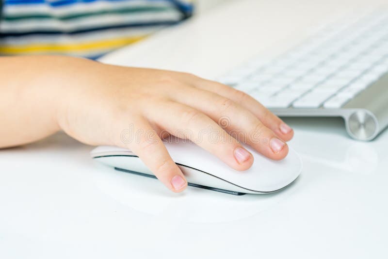 Young Boy is Working with Computer Mouse Stock Image - Image of game ...