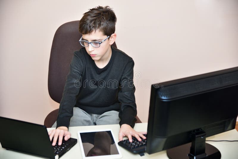 Young Boy Working on the Computers Stock Image - Image of little, learn ...