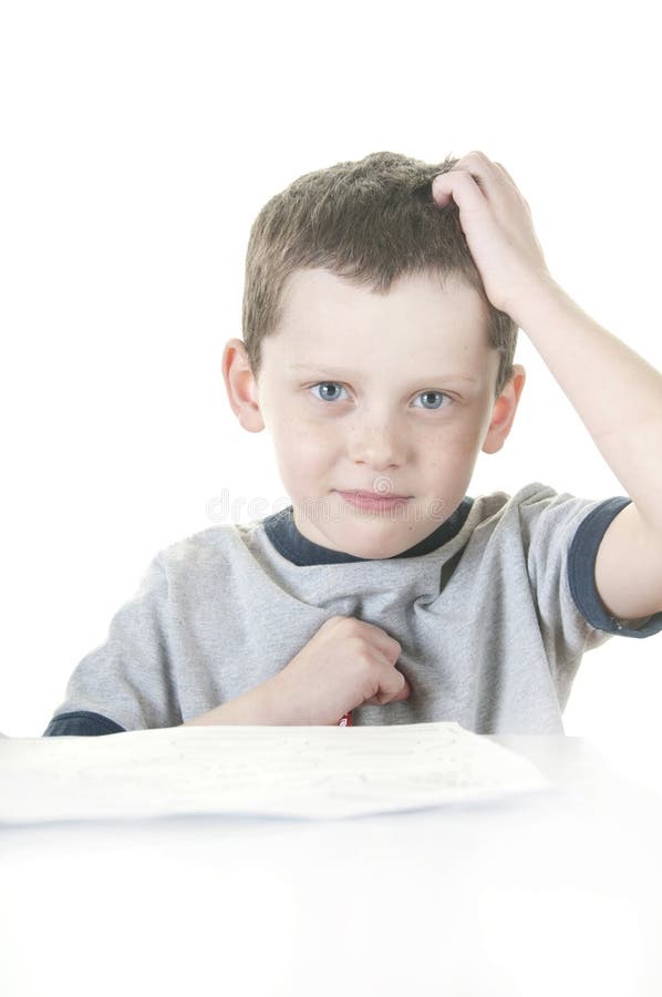 Young Boy Working at School Stock Image - Image of attention, education ...