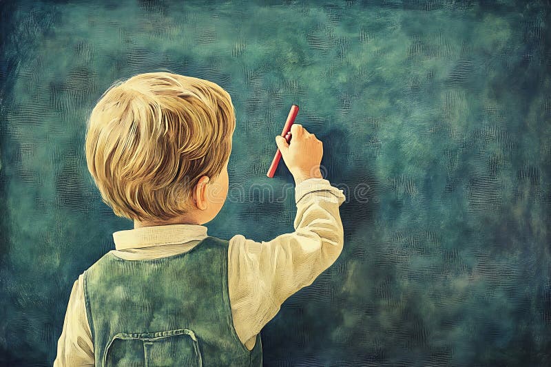 Young Boy Writing on Blackboard Stock Illustration - Illustration of ...