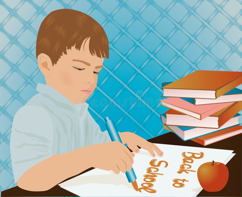 Young Boy Writing in a School Notebook Stock Vector - Illustration of ...