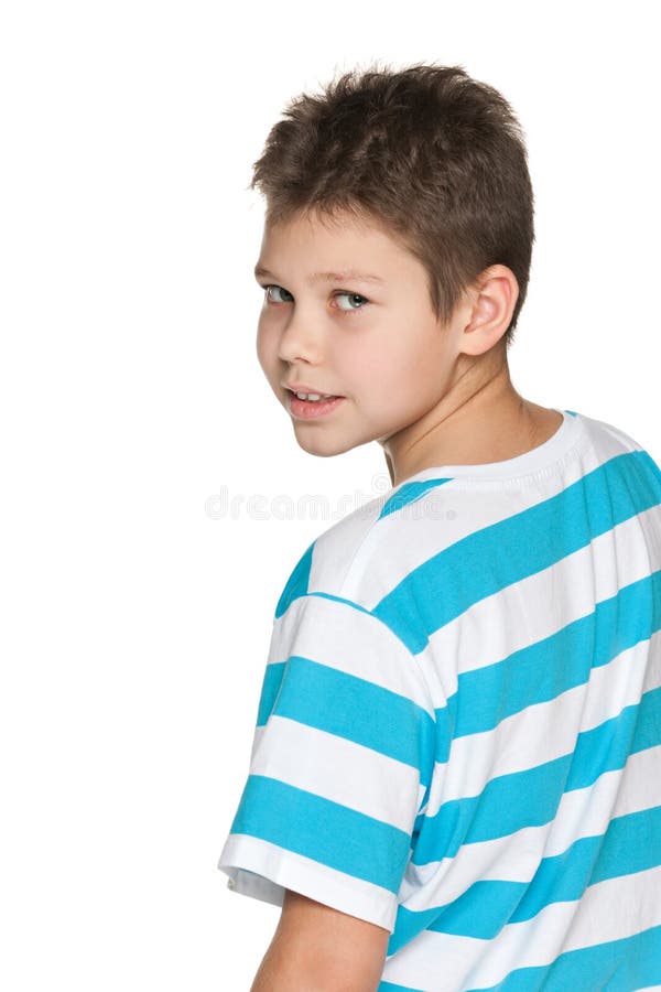 Handsome Young Boy in Striped Shirt Stock Photo - Image of childhood ...
