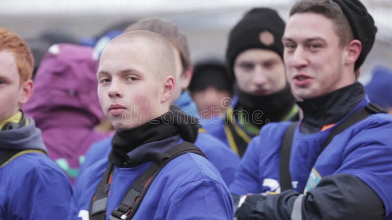 Young Boys in Blue Uniforms Watch on Stage on Emercom Teaching. Outdoor ...