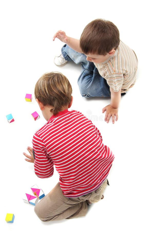 Young Boys Playing Over White, Top View Stock Image - Image of studio ...
