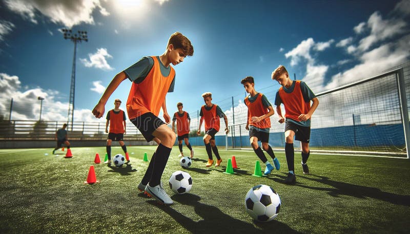 Young Boys Practicing Soccer Drills on a Field Stock Illustration ...
