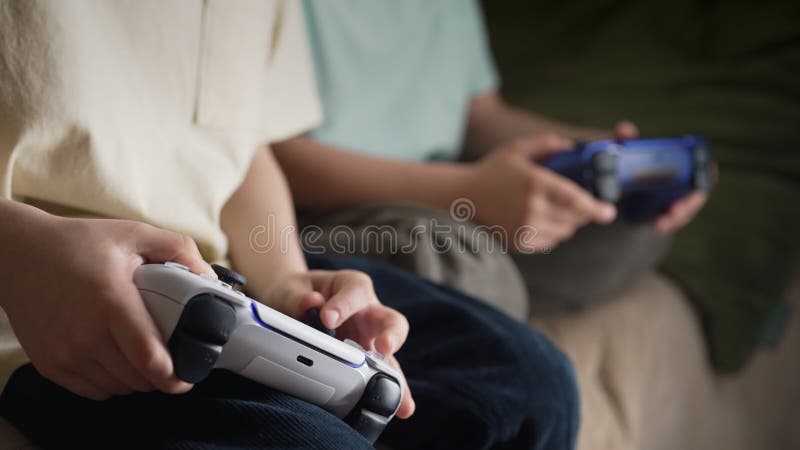 Young Boys Presses Buttons, Using Joypad Controller, Wireless Gamepad ...