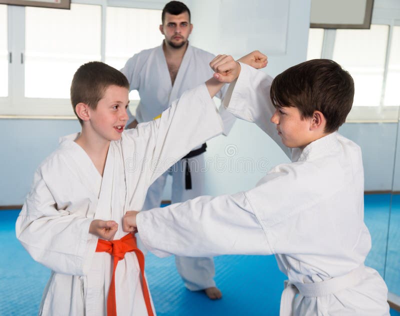 Young Boys Training in Pair Stock Image - Image of training, karate ...