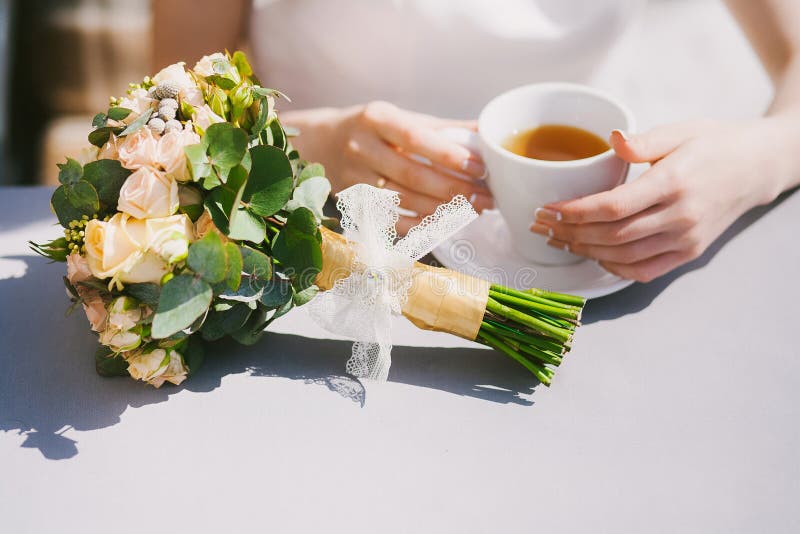 Young bride drinking tea stock image. Image of couple - 54367987