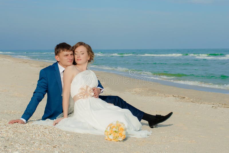 Young Bride and Groom on the Beach Stock Image - Image of nature ...
