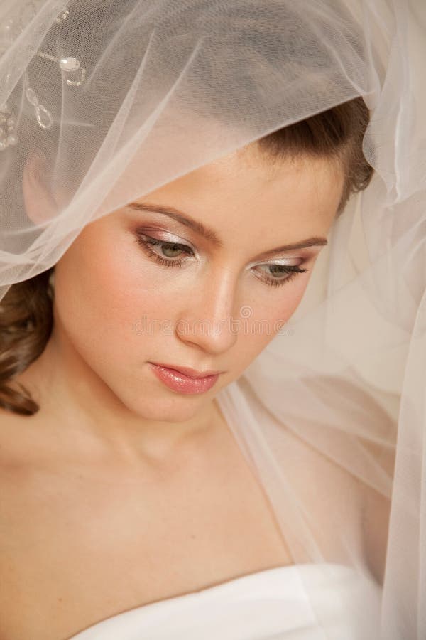 Young Bride is Looking Down Stock Image - Image of glove, caucasian ...