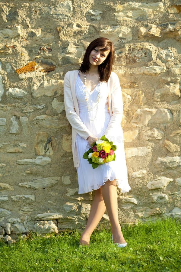 Young Bride Standing at the Wall Stock Image - Image of happiness ...