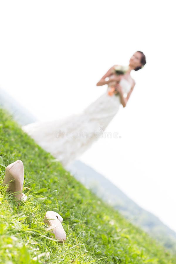 Young Bride Walking on Meadow Stock Photo - Image of walk, green: 47883900