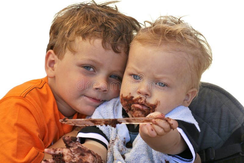 Young Brothers Celebrating Birthday Stock Image - Image of cake, blue ...
