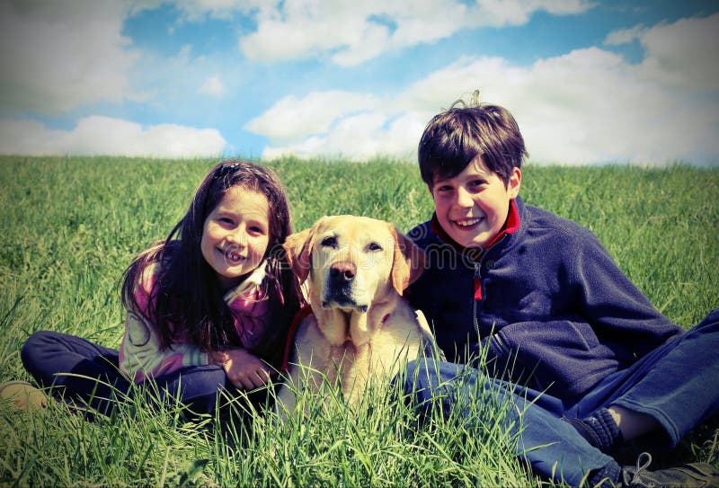 Young Brothers with Their Labrador Dog Stock Image - Image of labrador ...