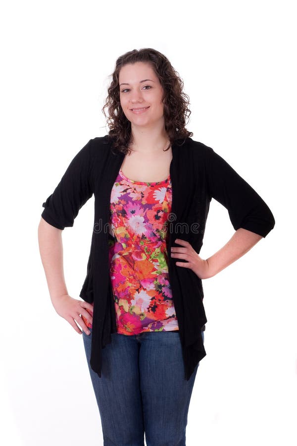 Young Brunette in Black Sweater Hands on Hips Stock Image - Image of ...