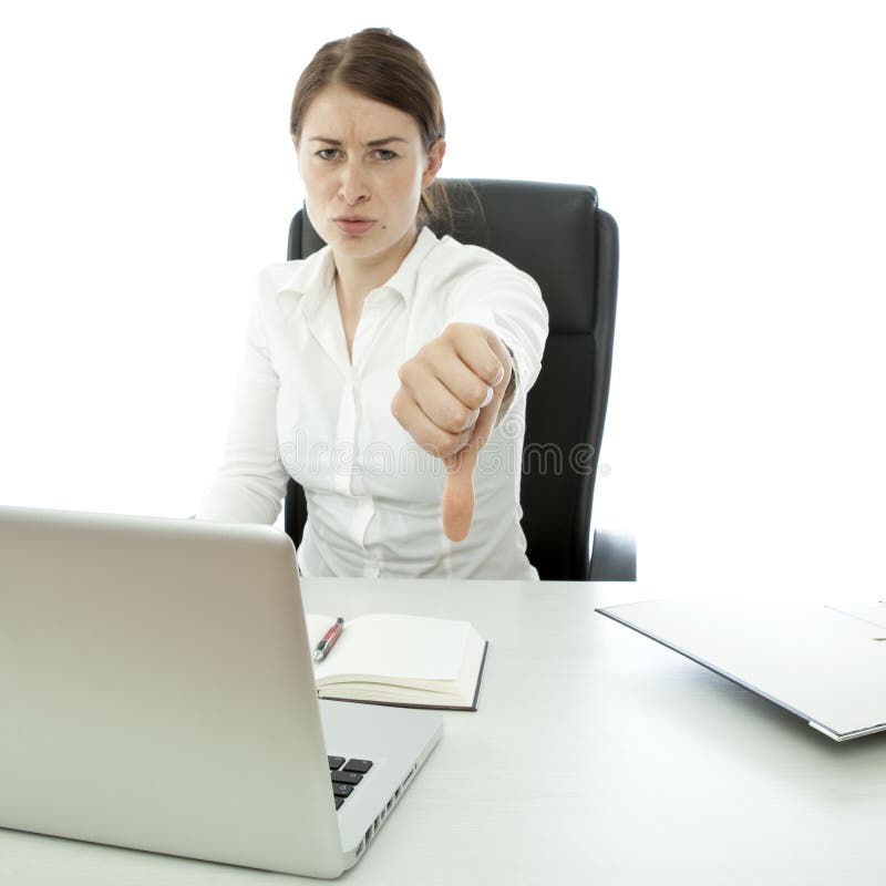Young Brunette Business Woman Thumb Down Stock Image - Image of girl ...