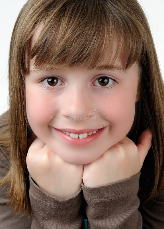 Young Brunette Girl with Bangs Stock Photo - Image of girl, innocence ...