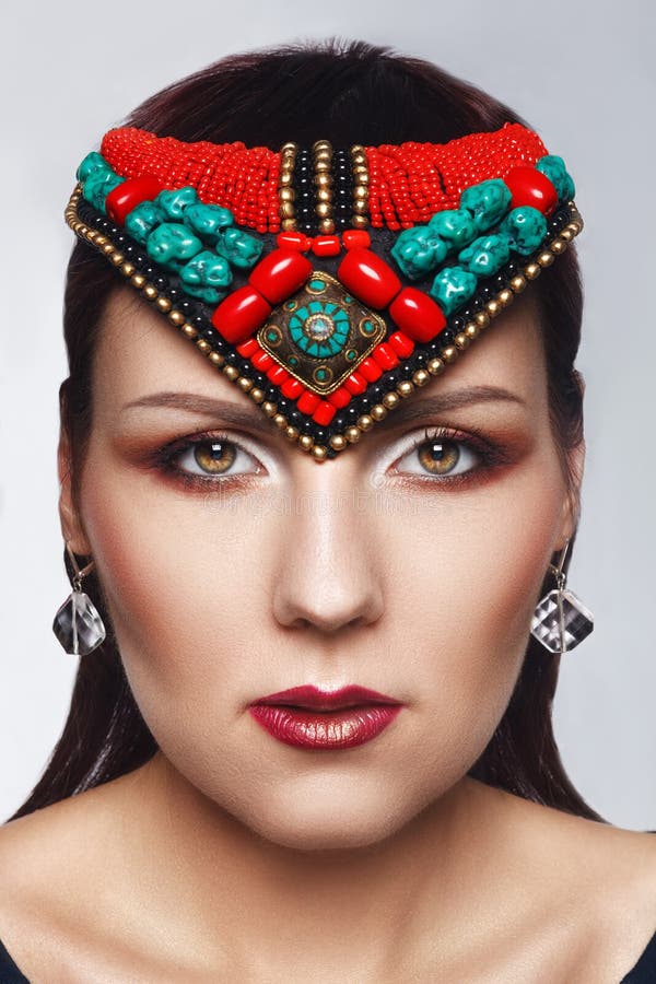 Young Brunette Girl High Cheekbones White Background Stock Photos ...