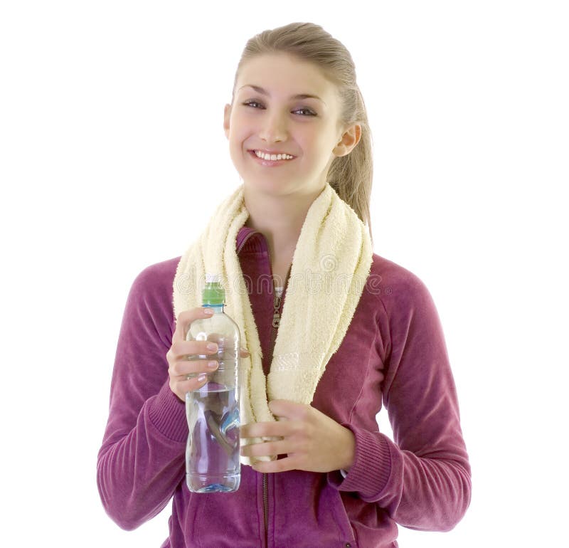 Young Brunette Girl Taking Water Stock Image - Image of satisfied ...